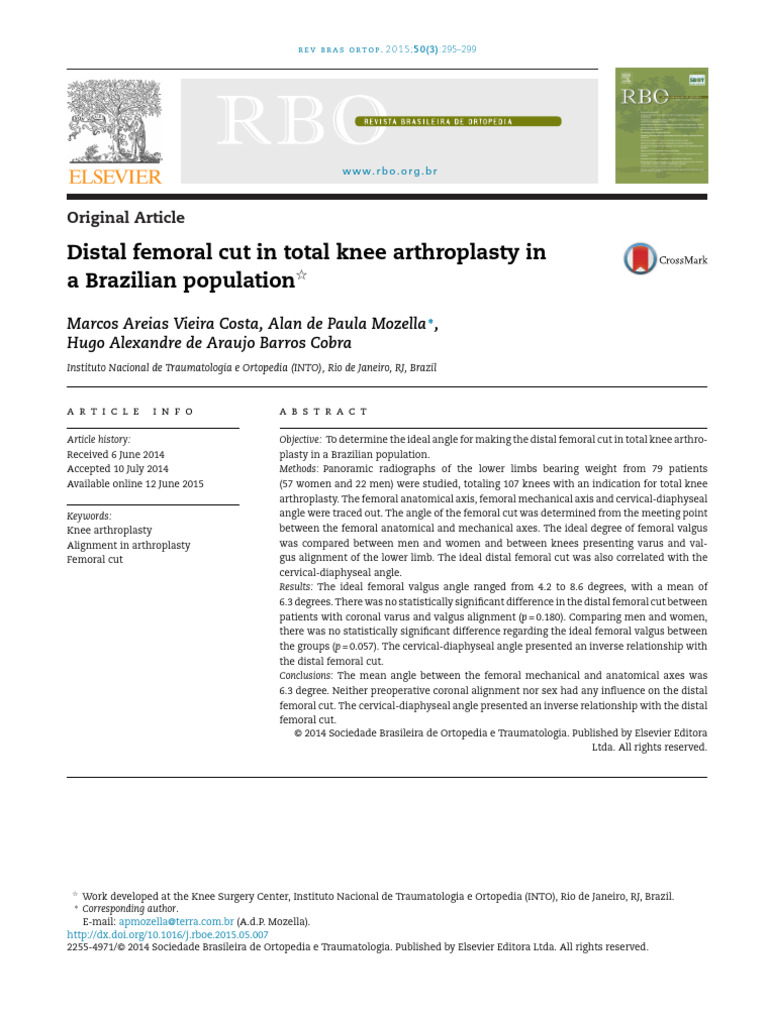 Distal Femoral Cut in Total Knee Arthroplasty in A | PDF