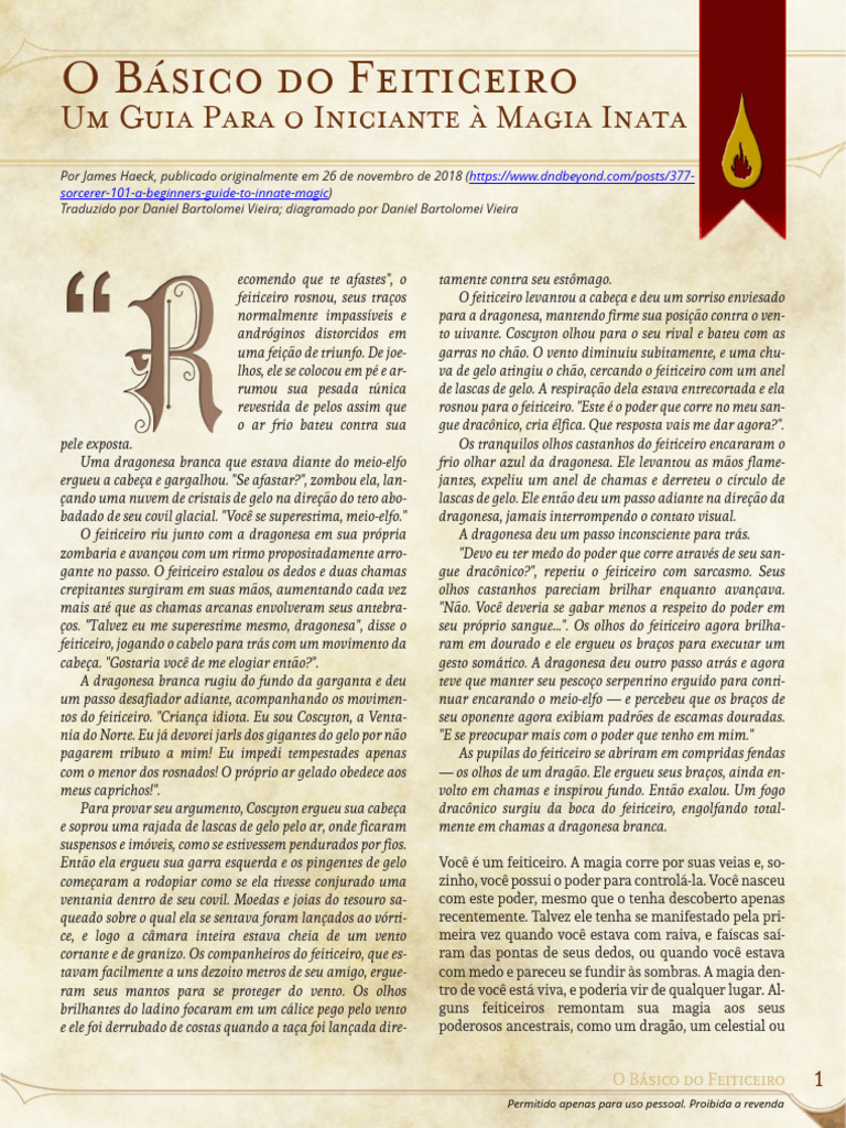 O Basico Do Feiticeiro Um Guia Para o Iniciante a Magia Inata | PDF