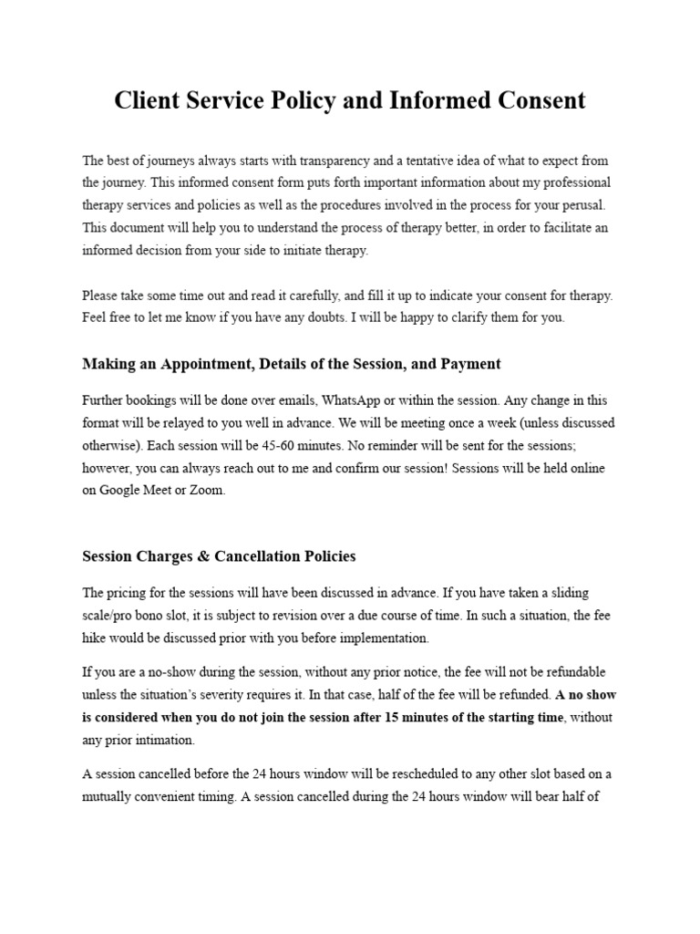 Client Service Policy and Informed Consent | PDF