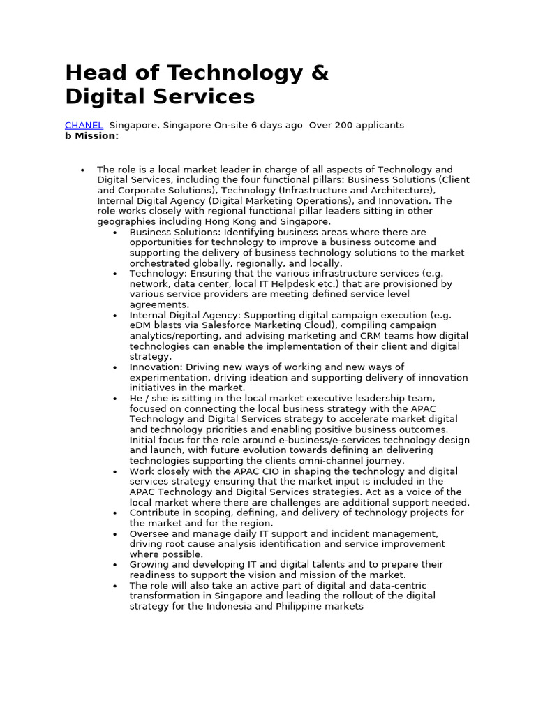 Head of Technology Chanel | PDF