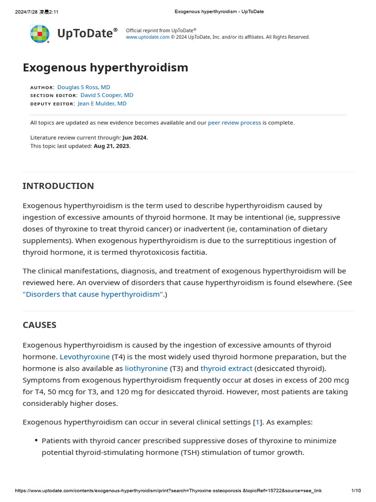 Exogenous Hyperthyroidism - UpToDate | PDF