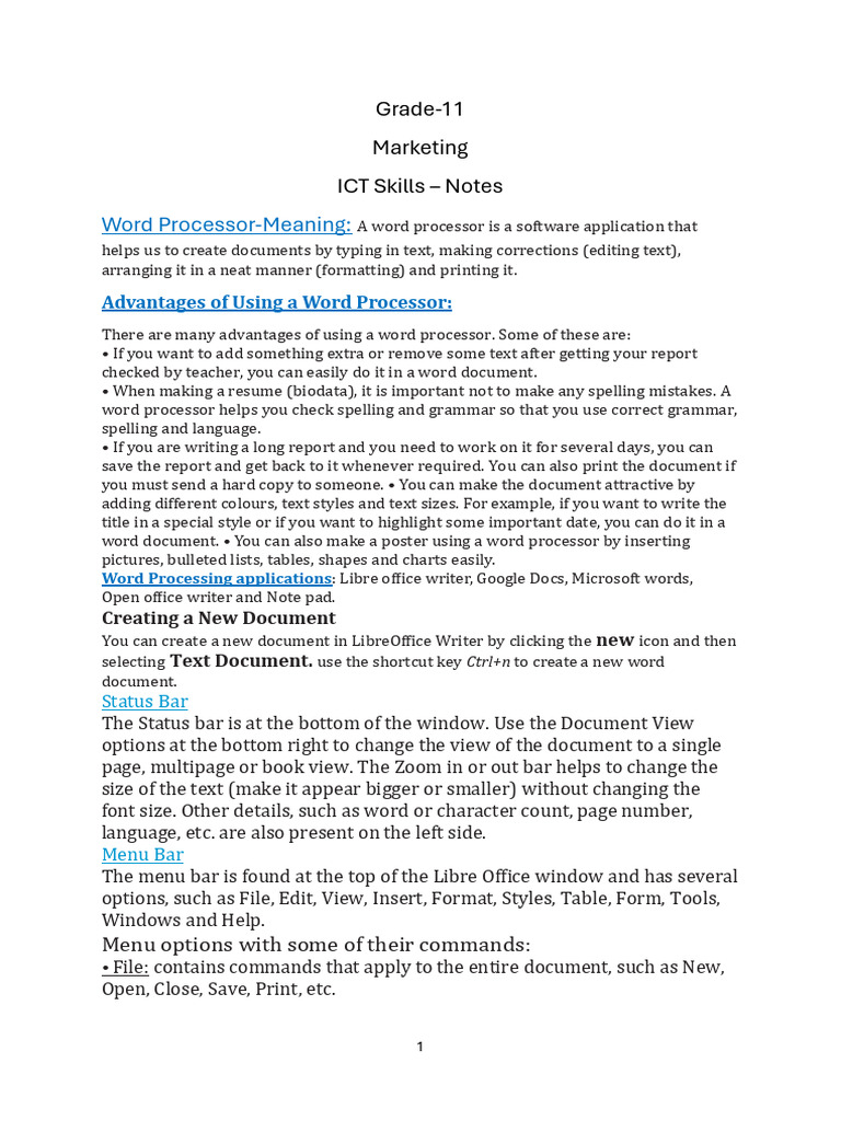 ICT Skills Notes | PDF