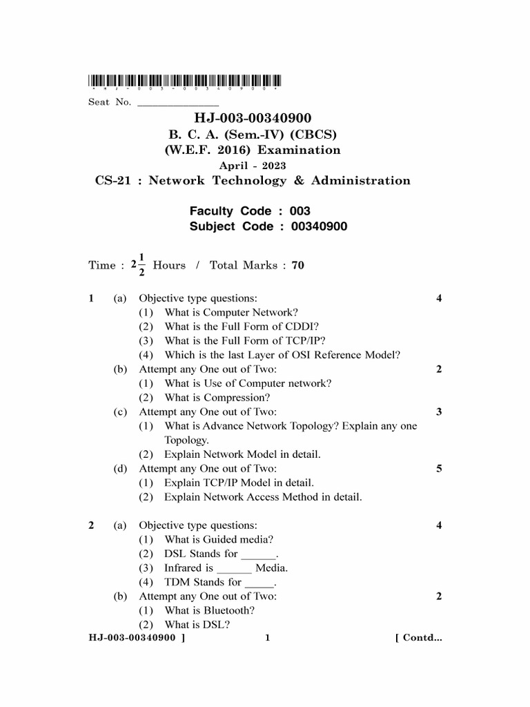 BCA SEM-4 (2016) April-2023 CS-21 NETWORK TECHNOLOGY AND ADMINISTRATION | PDF