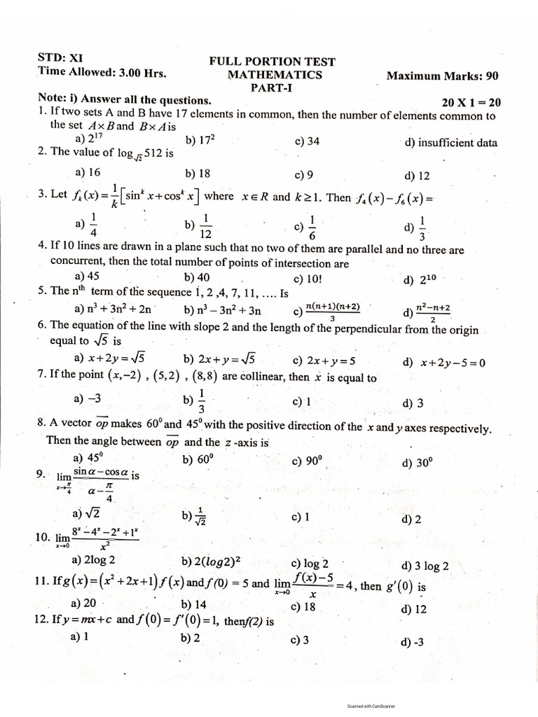 11th Maths EM Centum Public Model Question Paper English Medium PDF ...