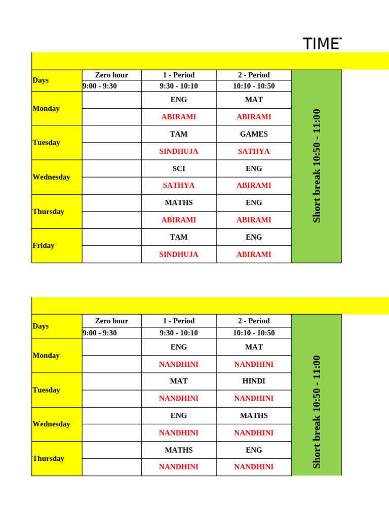 TimeTable 2024-25 | PDF