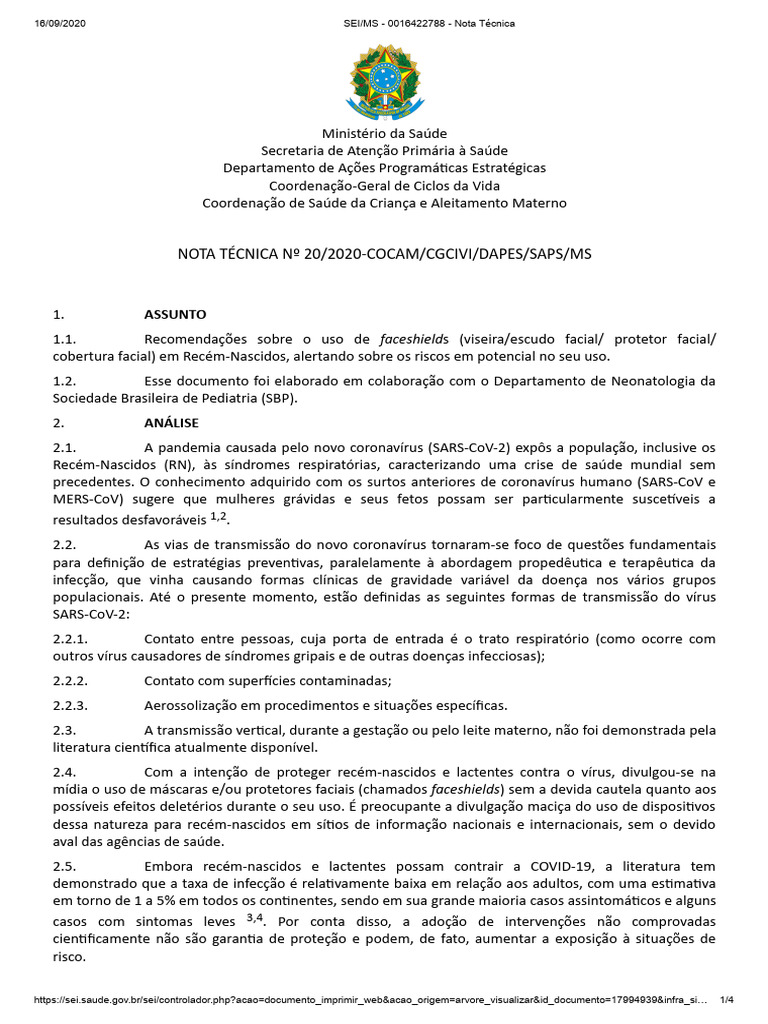 Nota T Cnica N 20 2020 Cocam Cgcivi Dapes Saps MS | PDF