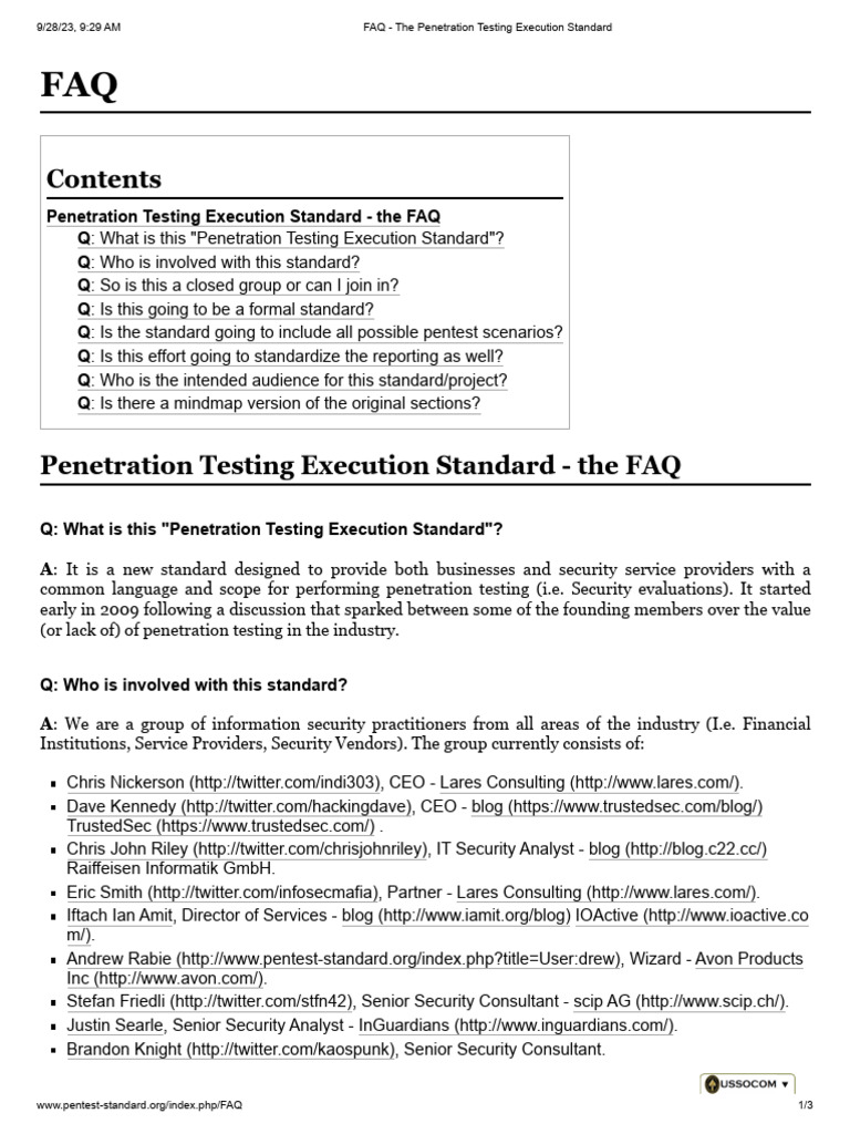 FAQ - The Penetration Testing Execution Standard | PDF | Penetration ...