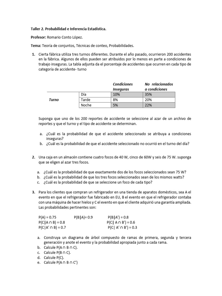 Taller probabilidades | PDF