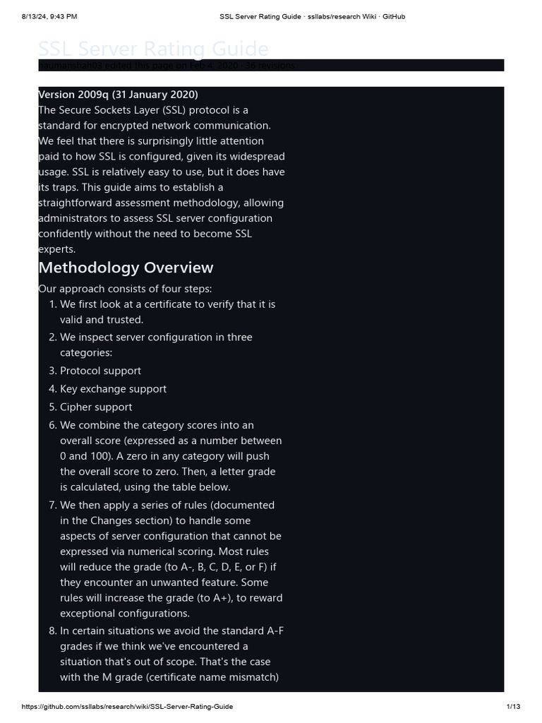 SSL Server Rating Guide Ssllabs - Research Wiki GitHub | PDF