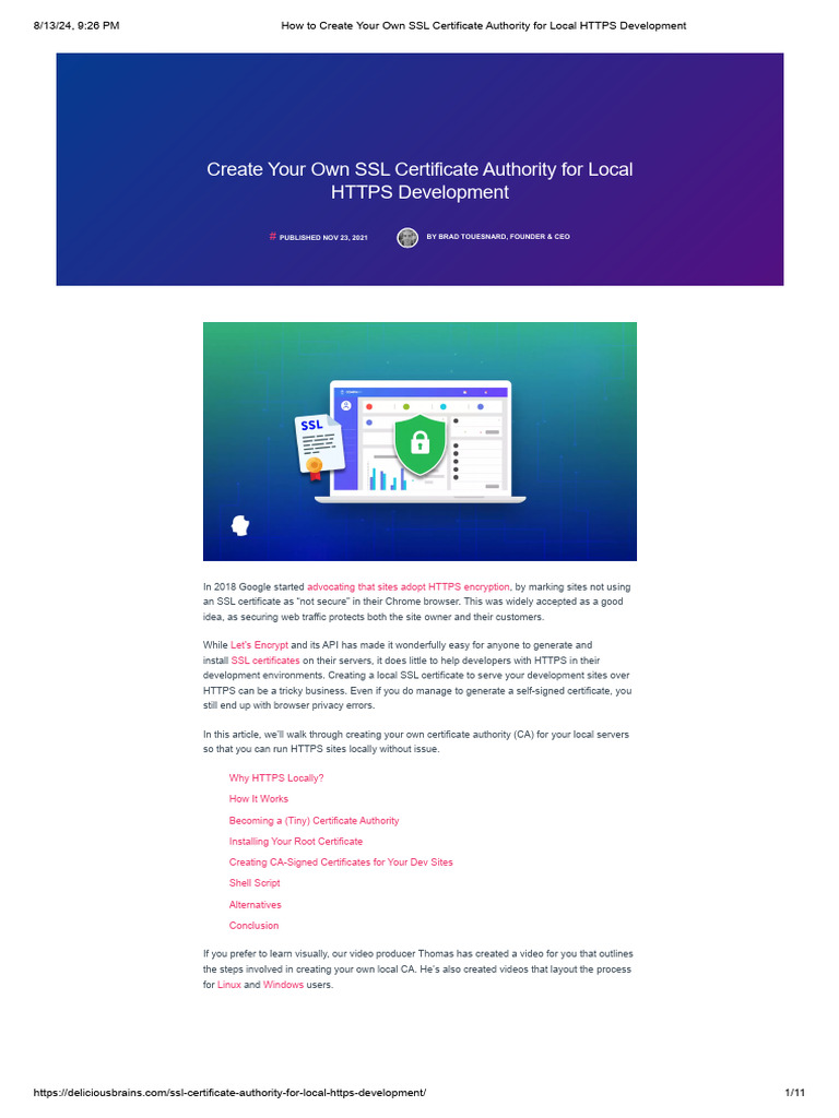 How To Create Your Own SSL Certificate Authority For Local HTTPS Development | PDF