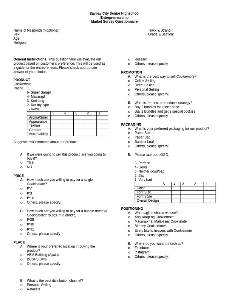 Market Survey Sample Questionnaire | PDF
