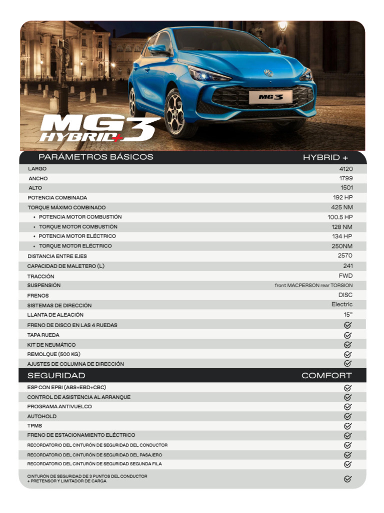 Ficha Tecnica MG3 Hybrid 2024 Los Coches | PDF | Airbag | Estilos de carrocería