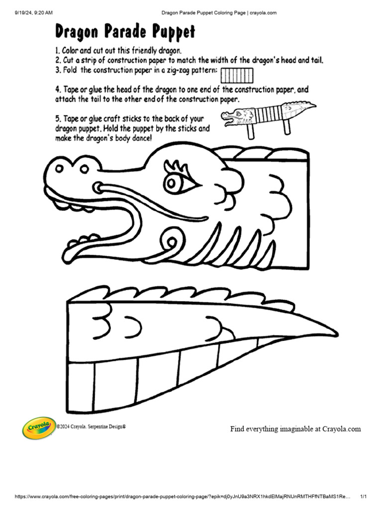 Dragon Parade Puppet Coloring Page | PDF