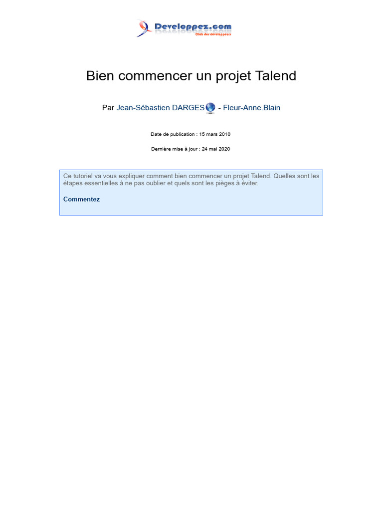 Bien Commencer Un Projet Talend | PDF