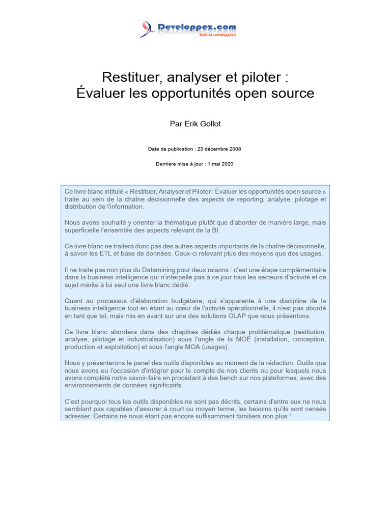 Restituer, Analyser Et Piloter Évaluer Les Opportunités Open Source | PDF
