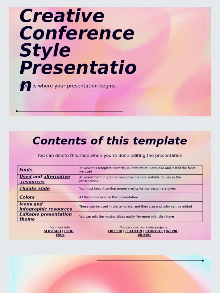 Creative Conference Style Presentation by Slidesgo | PDF