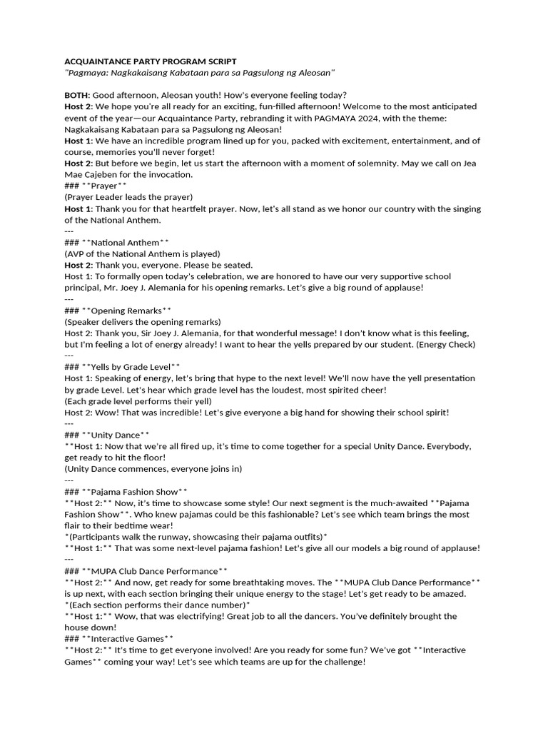 Acquaintance Party Program Script | PDF