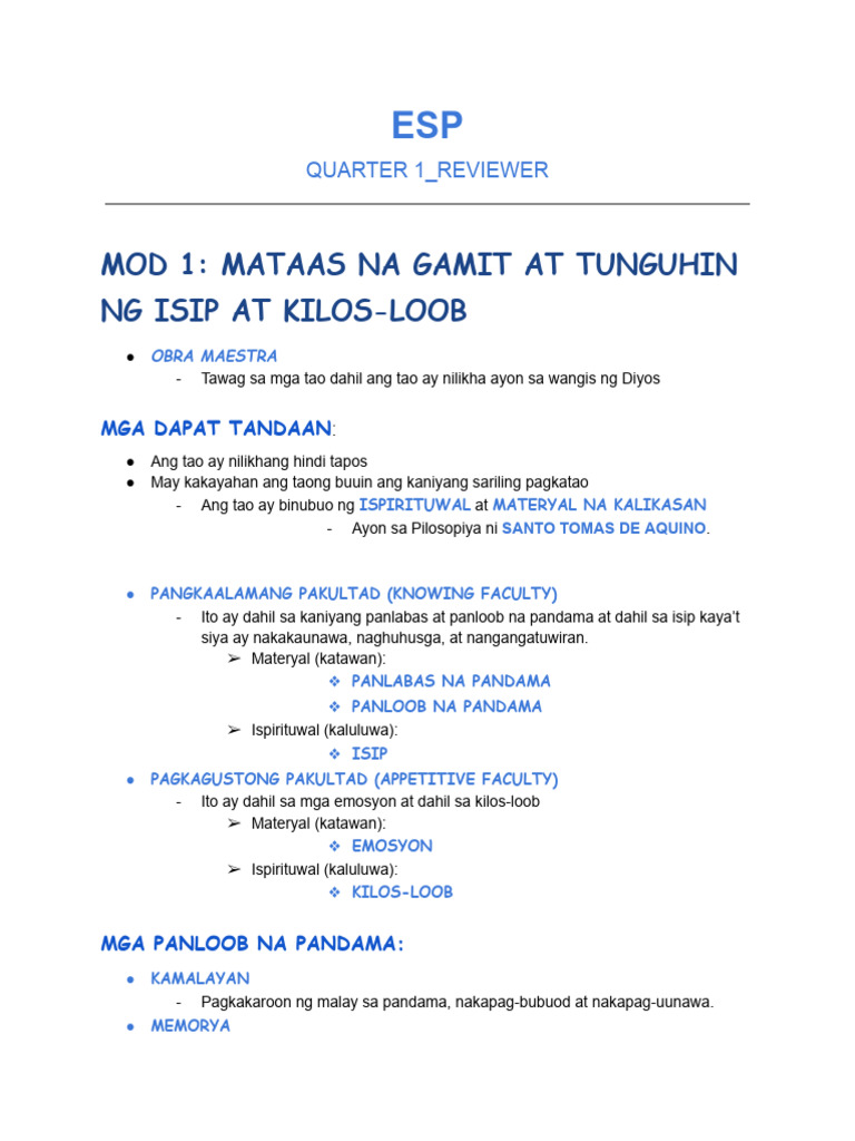 Esp 10 - Quarter 1 - Reviewer | PDF
