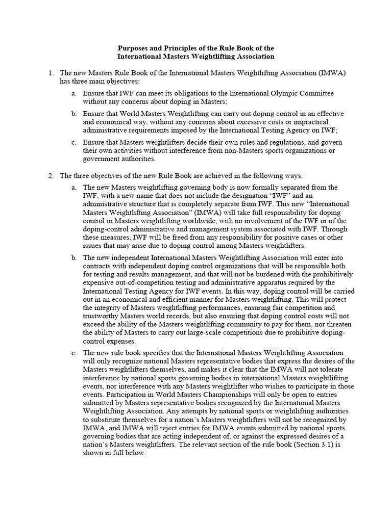 Purposes and Principles of The Imwa Rulebook | PDF