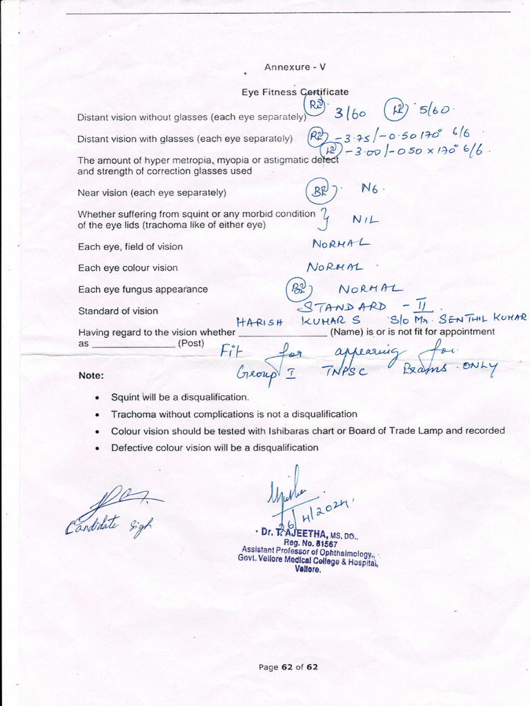 Eye Fitness Certificate | PDF