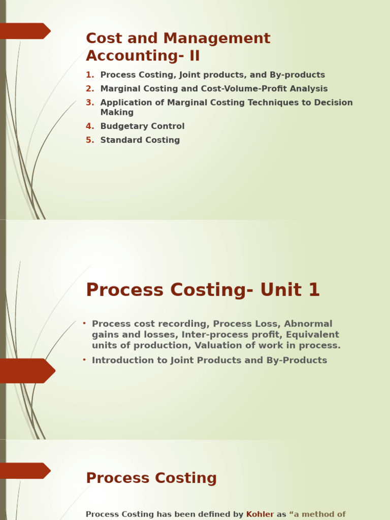 Process Costing-Unit 1 2 | PDF
