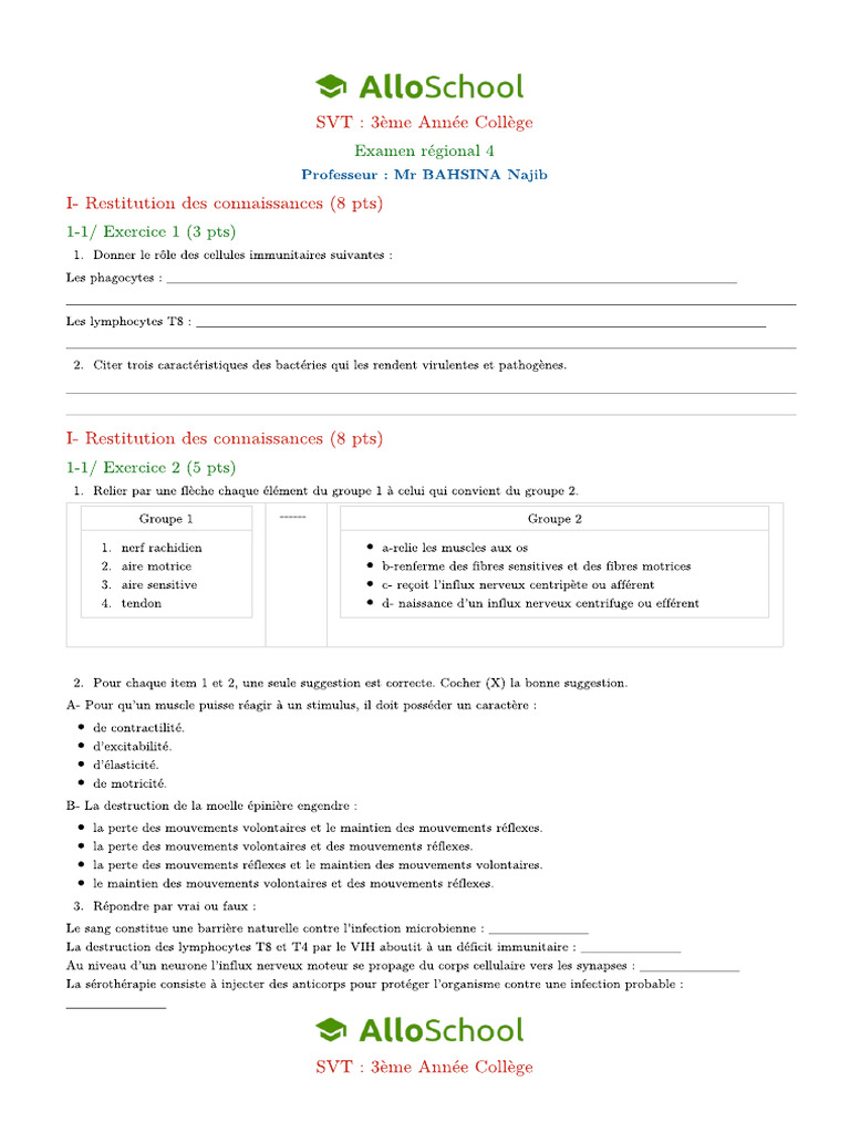 SVT 3ac Examen Regional 4 1 | PDF