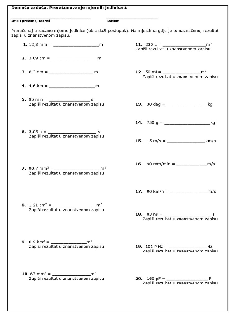 Domaca Zadaca - Preracunavanje Mjernih Jedinica | PDF