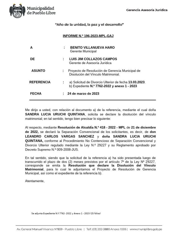 Informe de resolucion divorcio ulterior | PDF Informe de resolucion divorcio ulterior | PDF