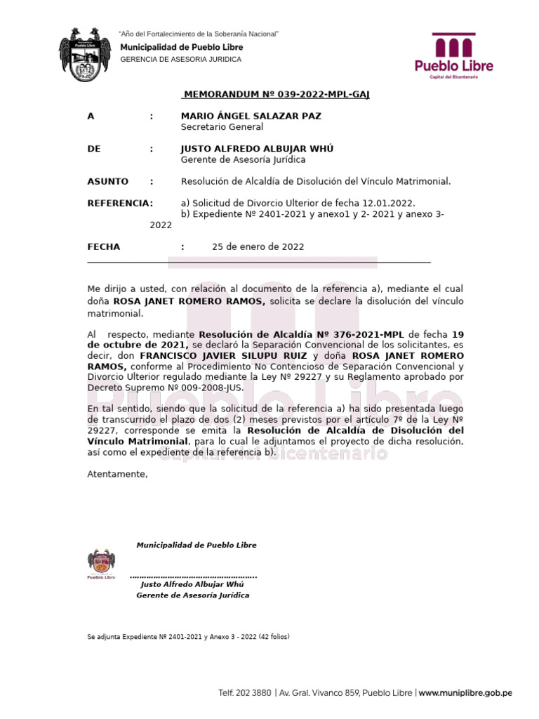 Memo de Resolucion Divorcio Ulterior EXP 1795-2021 | PDF Memo de Resolucion Divorcio Ulterior EXP 1795-2021 | PDF