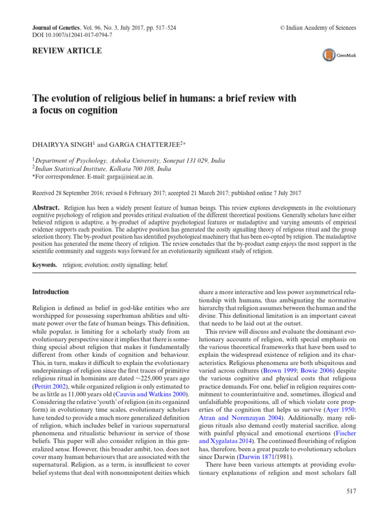 Evolution Religious Belief Focus Congition | PDF