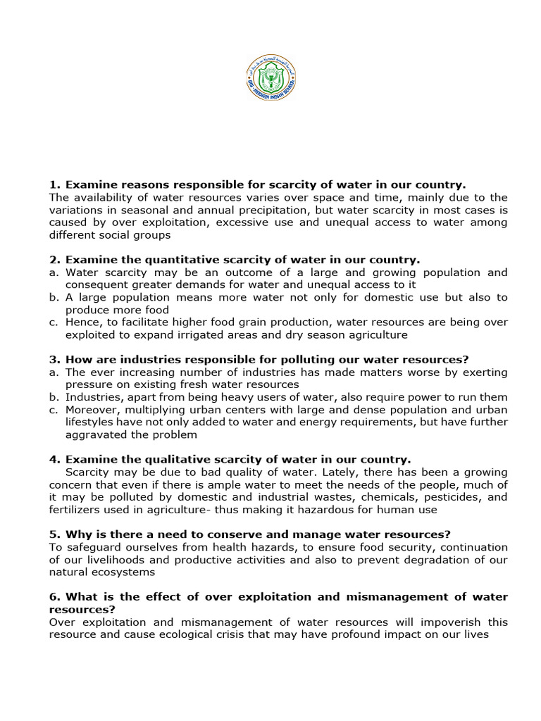 Geography Chapter 3 Water Resources 24 | PDF