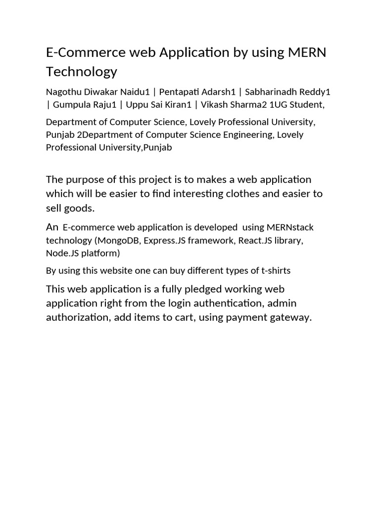 E-Commerce Web Application by Using MERN Technology | PDF