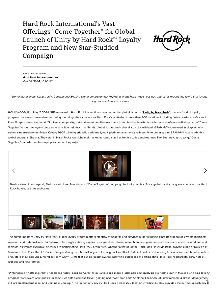 Hard Rock International's Vast Offerings - Come Together - For Global ...