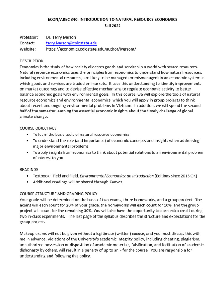 E340 Syllabus Fall2022 | PDF