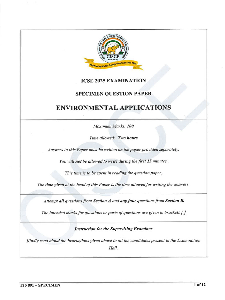 Icse 2025 Specimen QP Ms 891 Ena | PDF