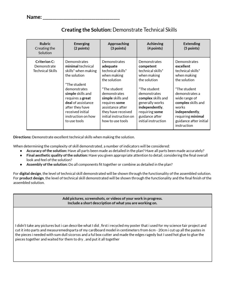 Student Technical Skills Rubric | PDF
