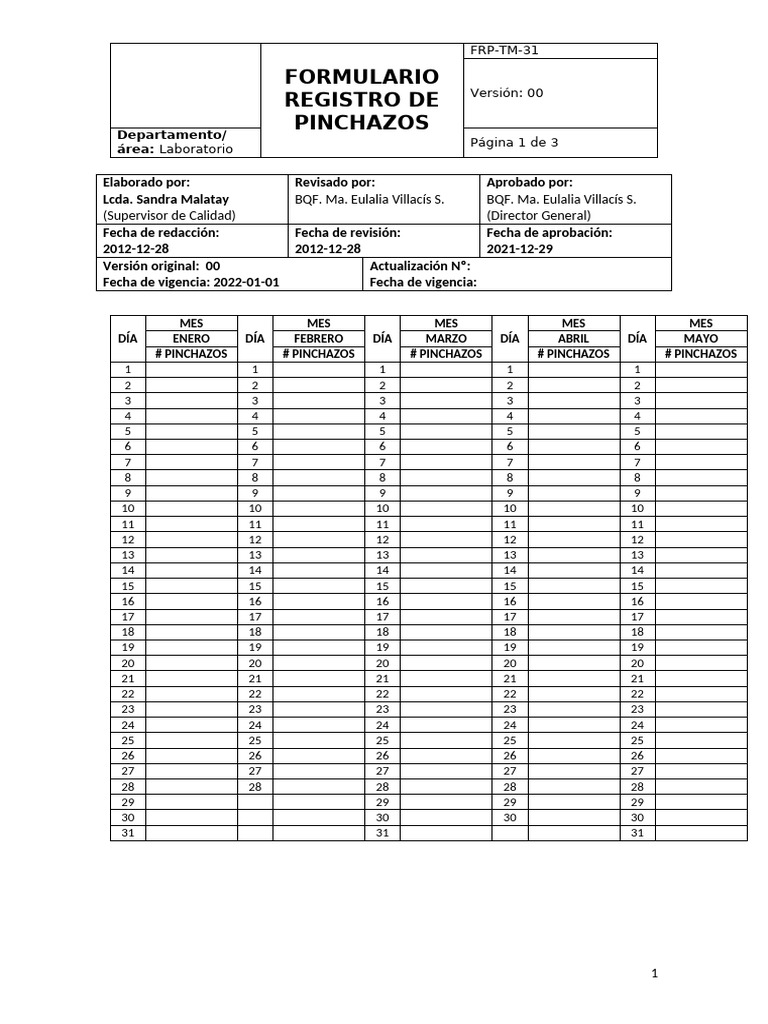 Fomulario Registro de Pinchazos | PDF