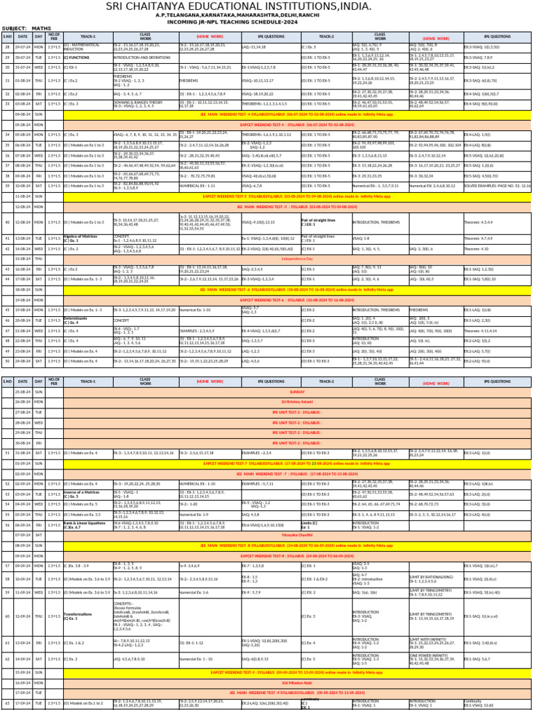 JR-NPL Teaching Schedule-2024 With Test | PDF