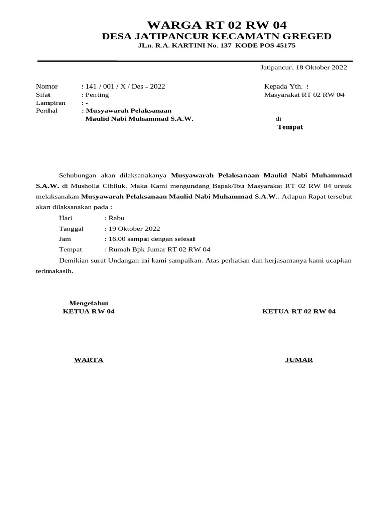 Surat Undangan Kop RT RW | PDF