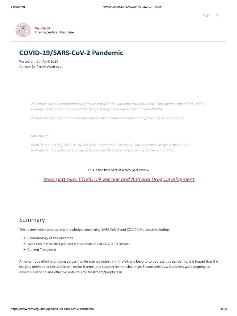 Artículo COVID-19 and SARS-CoV-2 | PDF