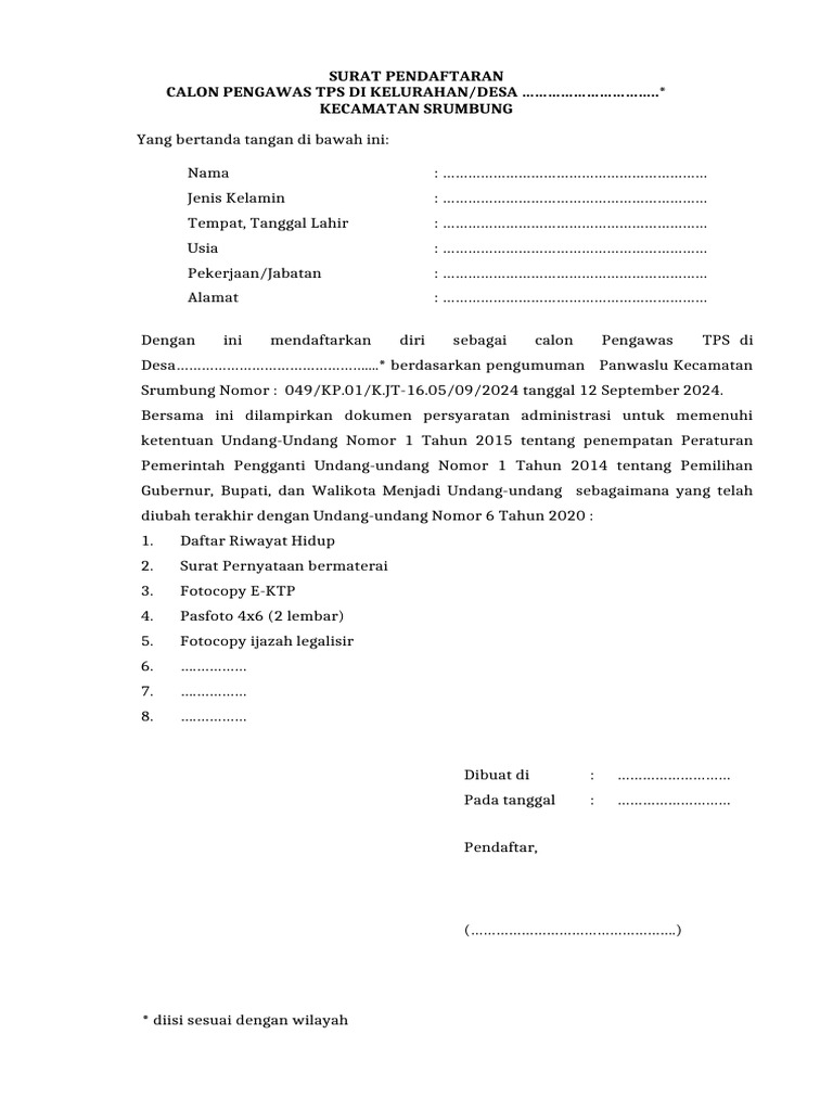 SURAT PENDAFTARAN | PDF SURAT PENDAFTARAN | PDF