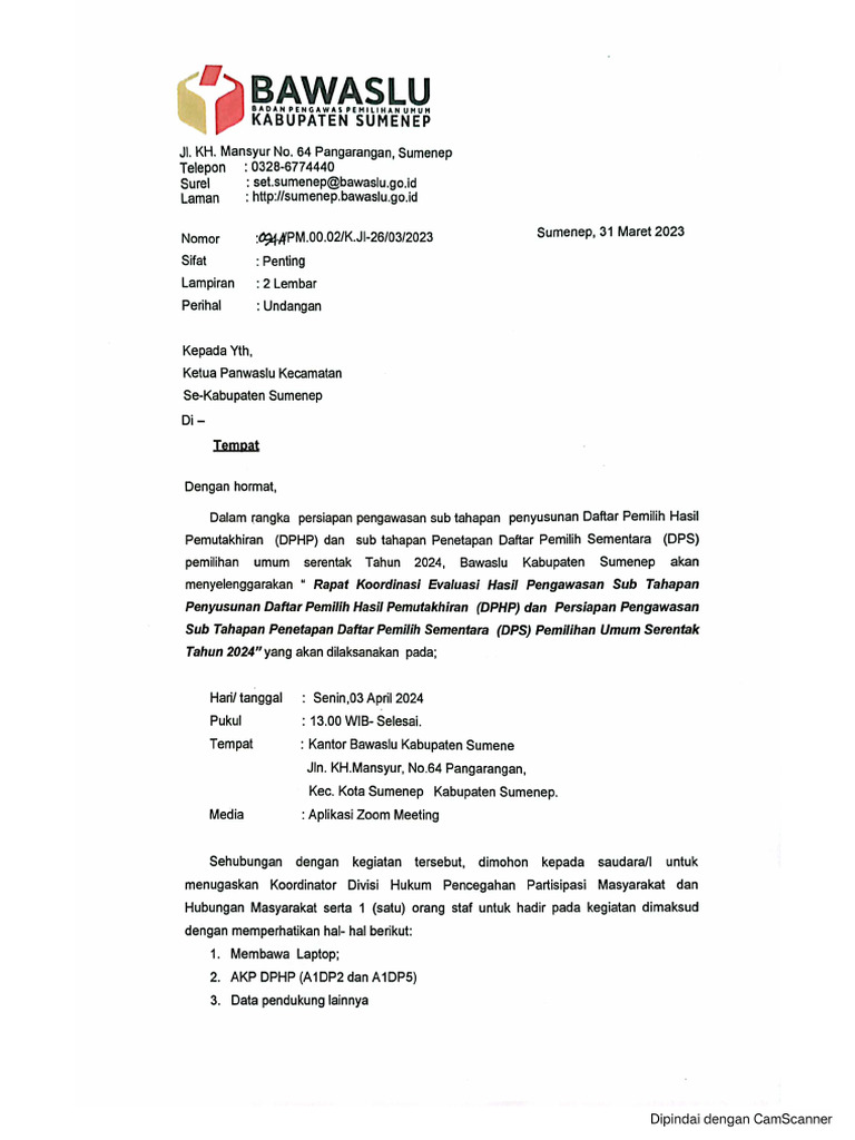 094.a Undangan Rakor Evaluasi Hasil Pengawasan DPHP Dan Penyusunan DPS | PDF