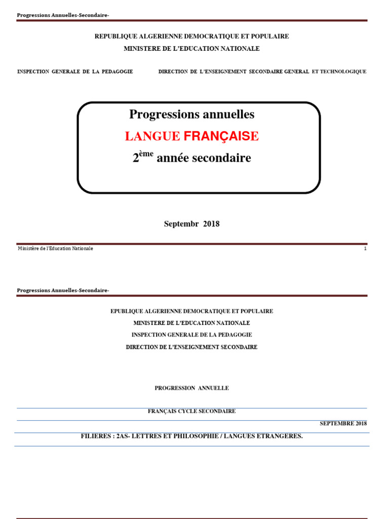 Progressions Annuelles-Secondaire | PDF