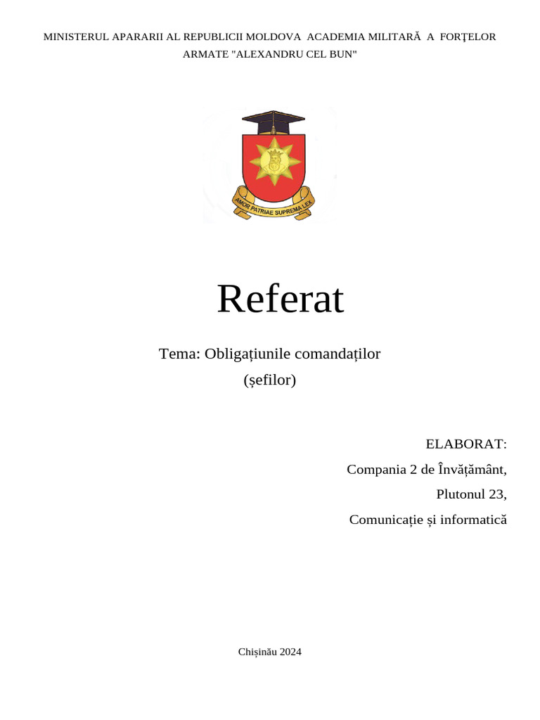 Foaie de Titlu (Referat) | PDF