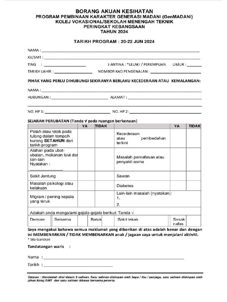 Borang Akuan Kesihatan | PDF