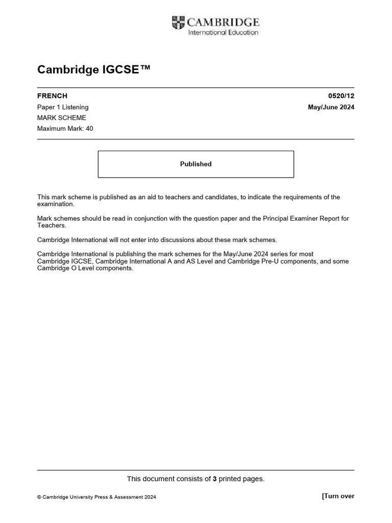 French 0520 MArkscheme | PDF
