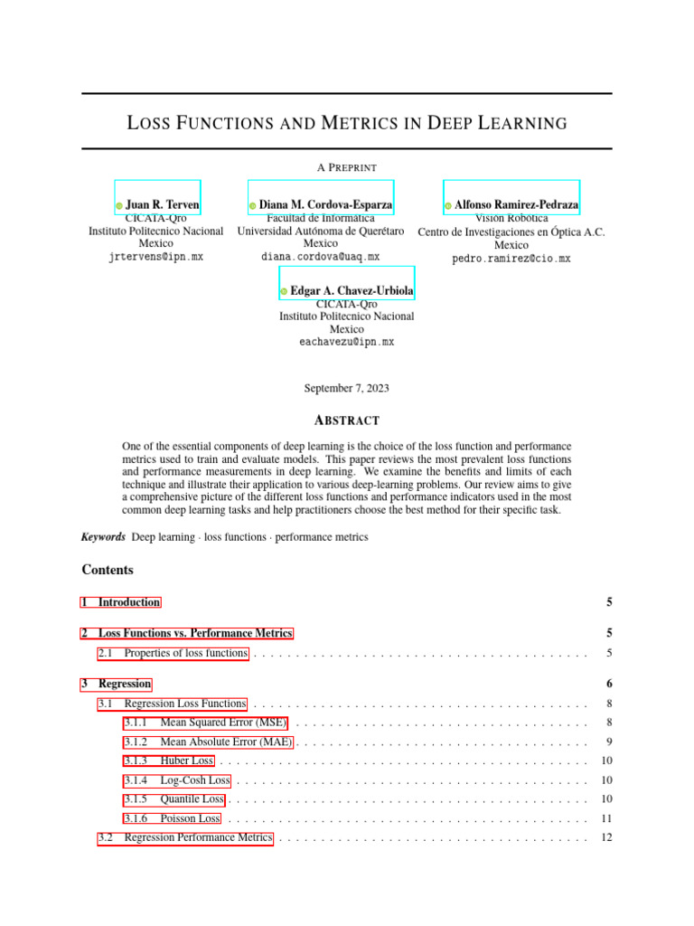 Loss Functions and Metrics in Deep Learning | PDF