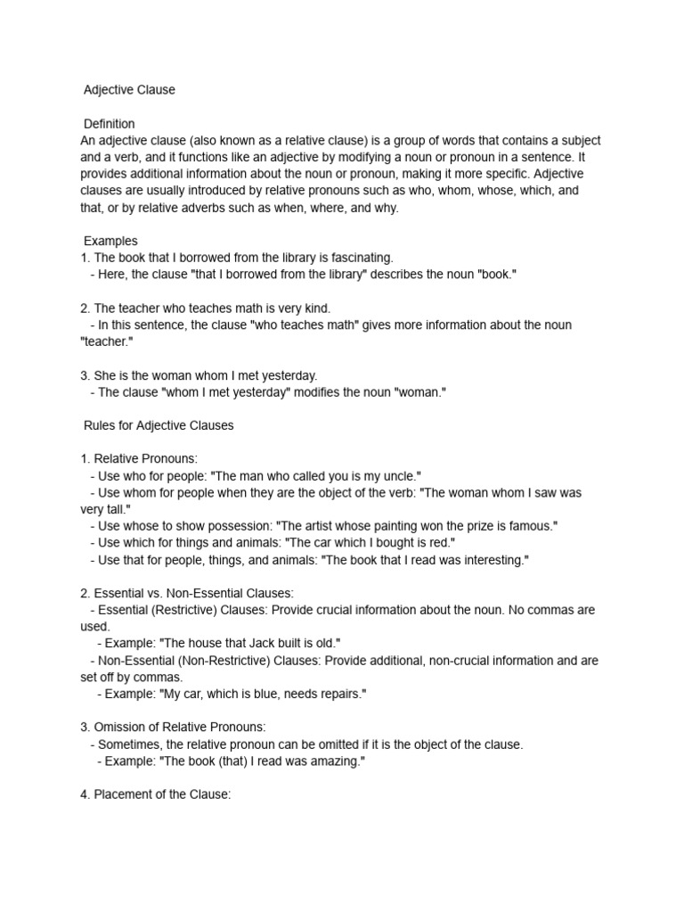 Adjective and Adverbial Clauses | PDF