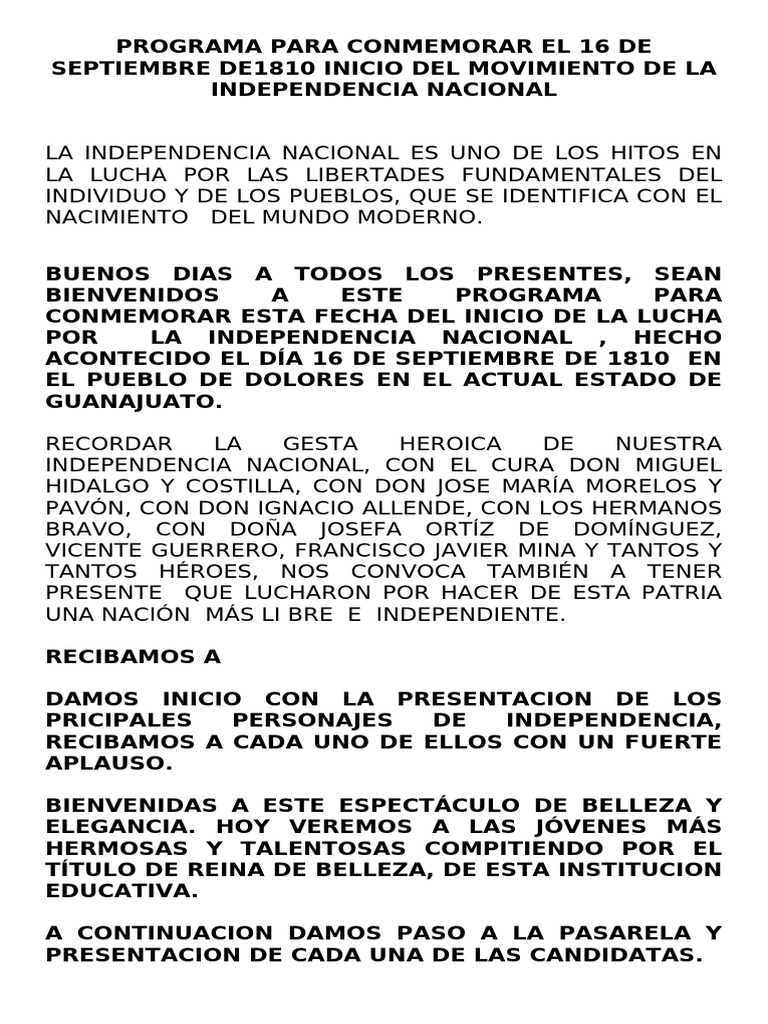 Programa 16 de Septiembre | PDF | Independent Mexico | Mexico