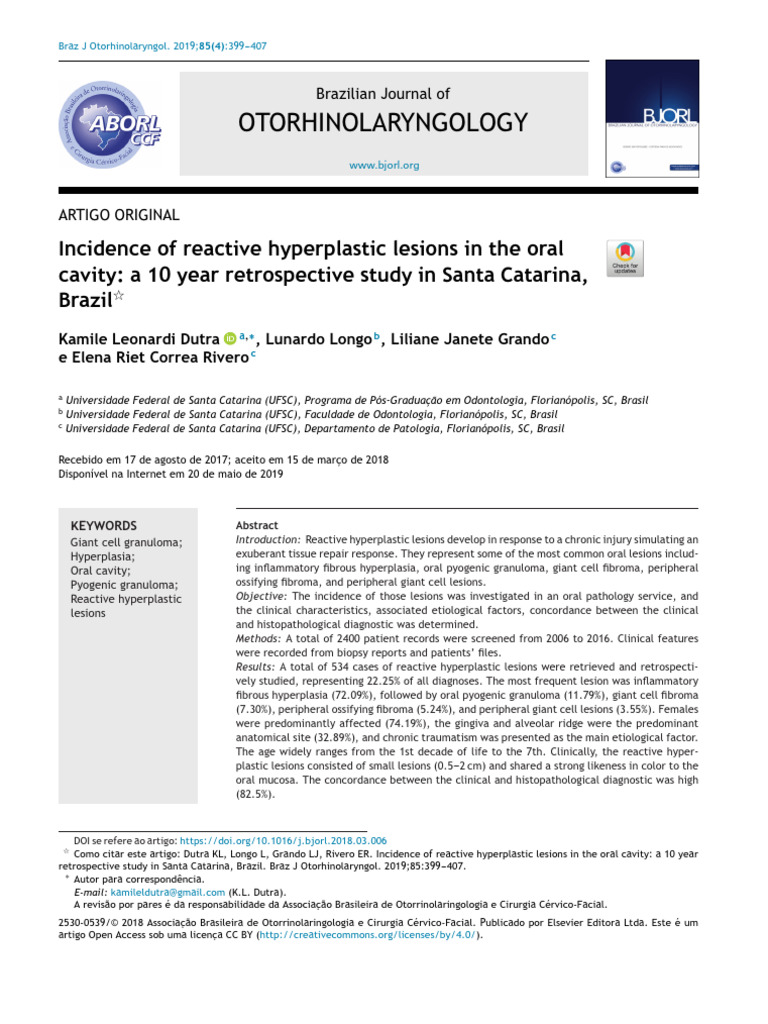 Incidence of Reactive Hyperplastic Lesions in The Oral Cavity - A 10 ...